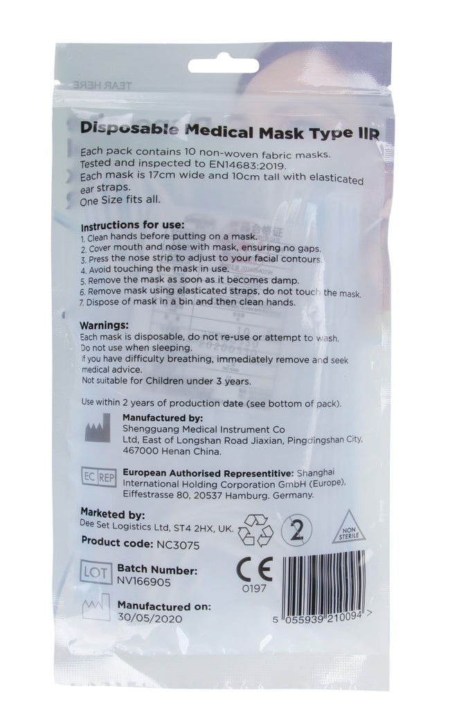 Disposal Medical Face Covering - Type IIR - Pack of 10 | Machine Spares ...